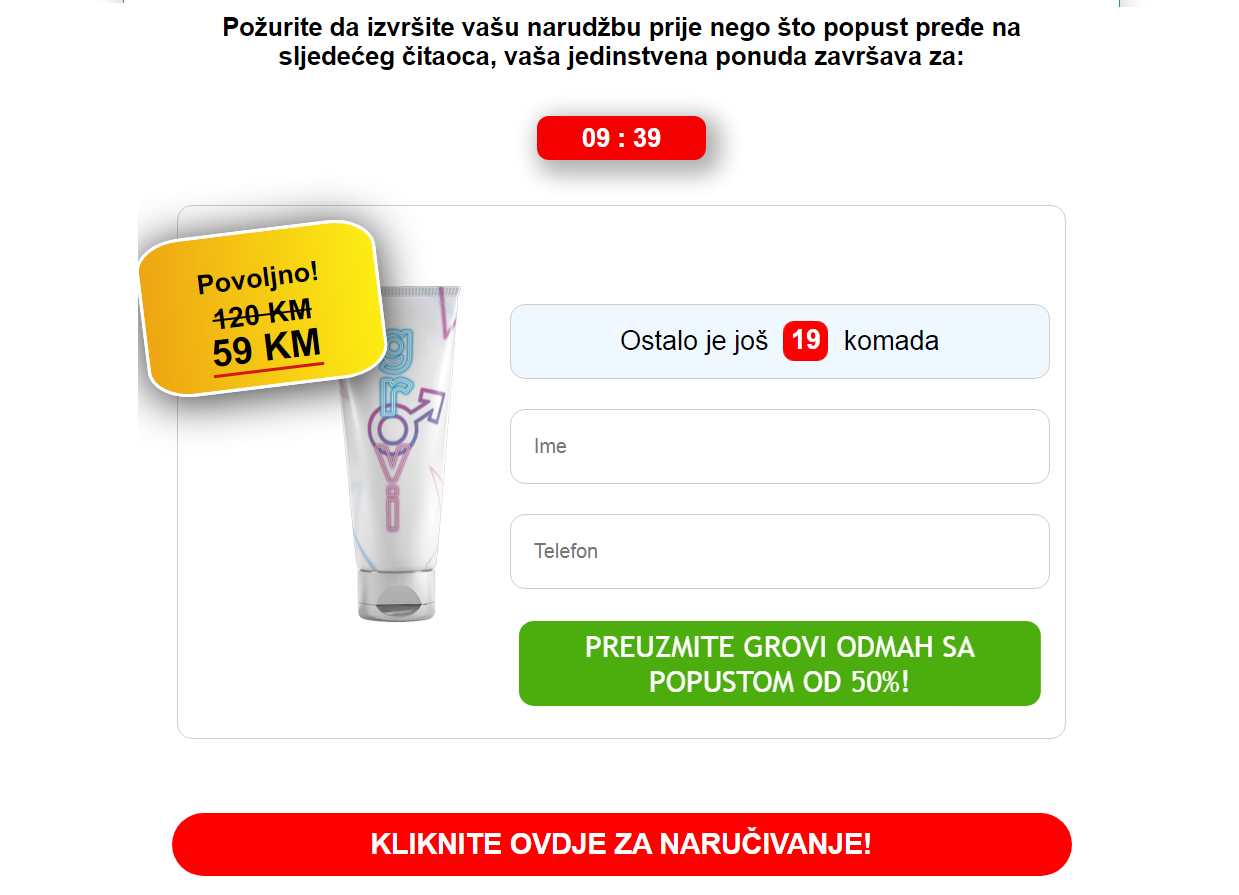 Grovi krema: gel opinie Reviews cena iskustva u apotekama Gdje kupiti!