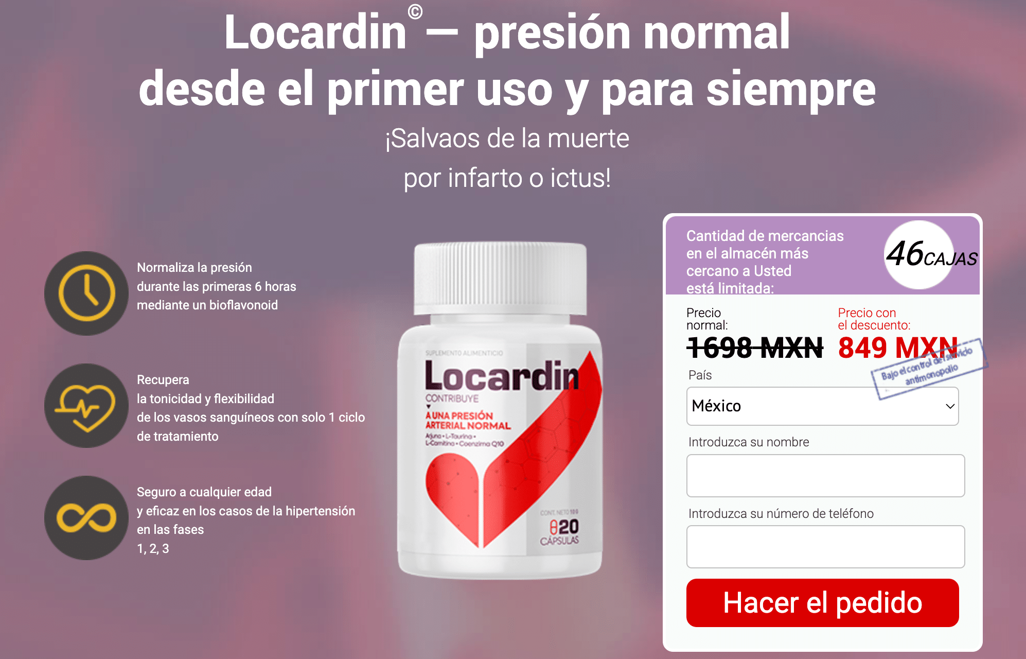 Locardin : Hipertensión fórmula con ingredientes naturales - Precio-Mexico